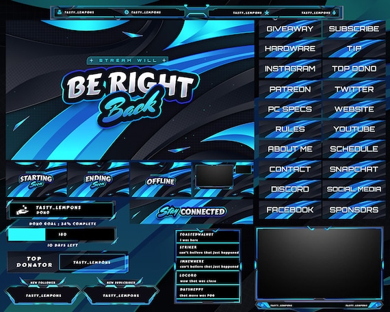 Animated Blue OBS Twitch Stream Overlay Package : Webcam - Etsy UK
