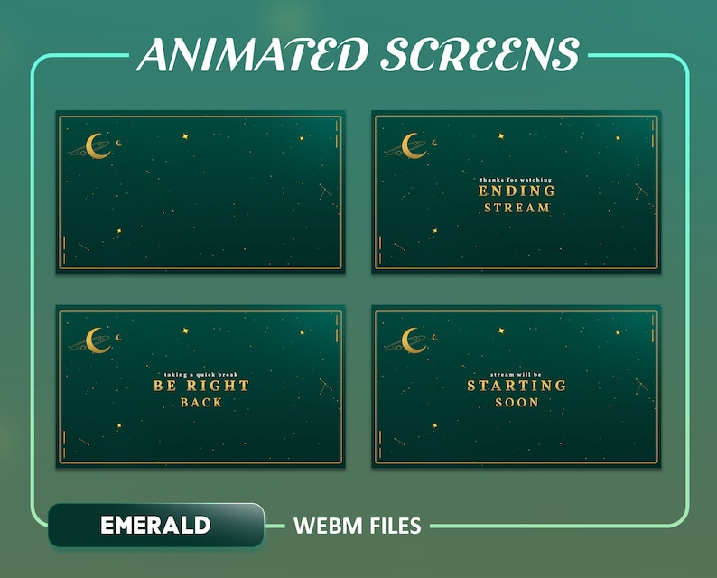 Celestial Deep Emerald Green Animated Screens Package/vtuber/animated ...