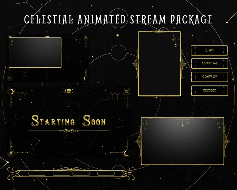 Gold Celestial Animated Twitch Overlay Package for Obs/fantasy/black ...