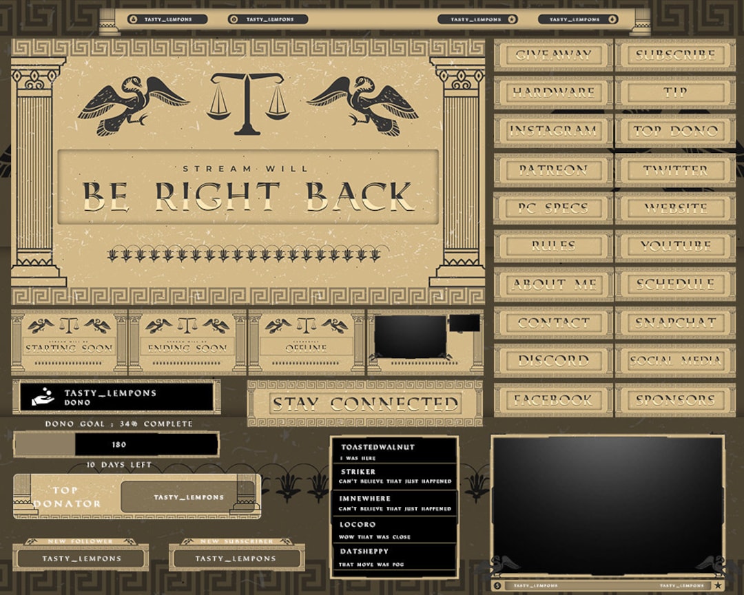 Ancient Greek Twitch Overlay Package for Obs/aesthetic/fantasy/vtuber ...