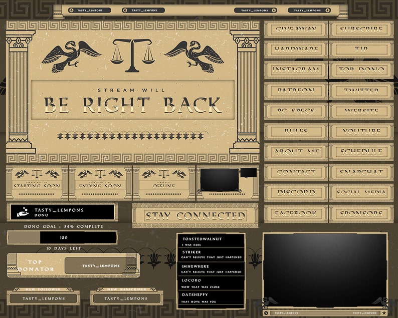 Ancient Greek Twitch Overlay Package for Obs/aesthetic/fantasy/vtuber ...