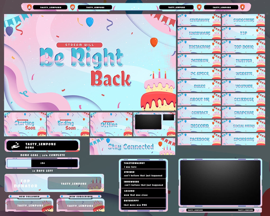 Happy Birthday Animated Twitch Overlay Package : Webcam, Screens ...