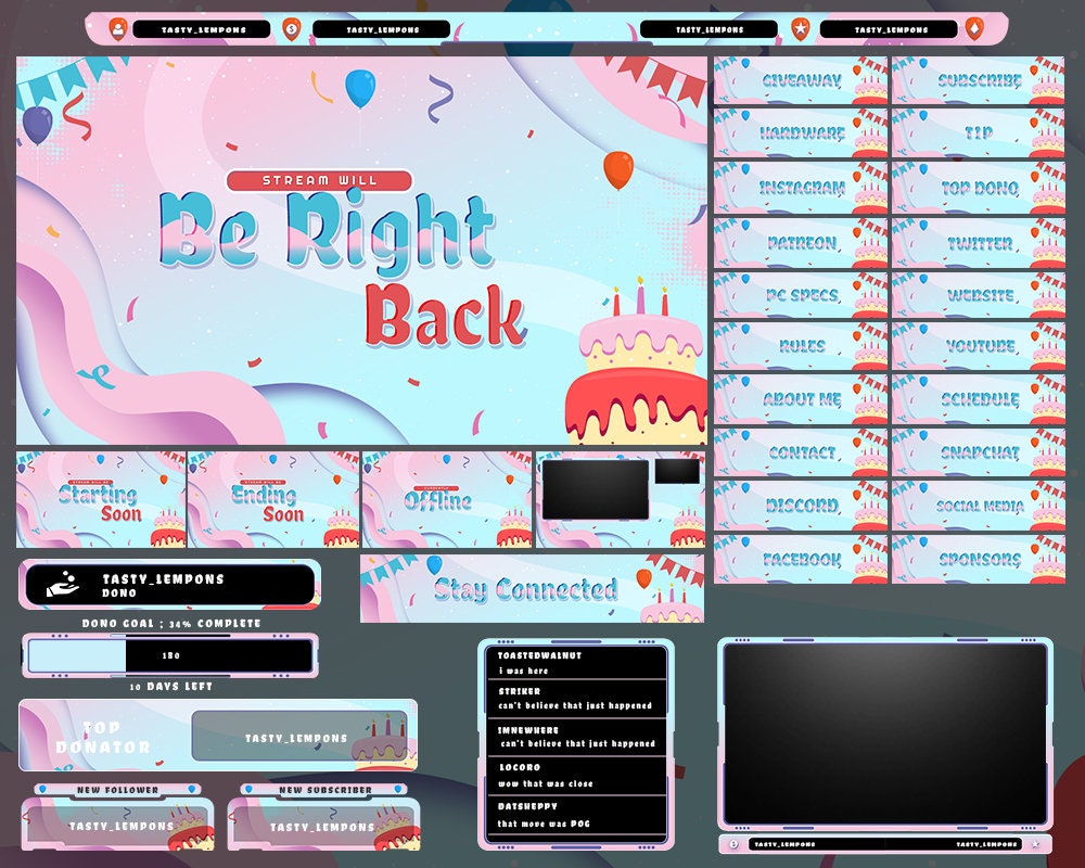 Happy Birthday Animated Twitch Overlay Package : Webcam, Screens ...