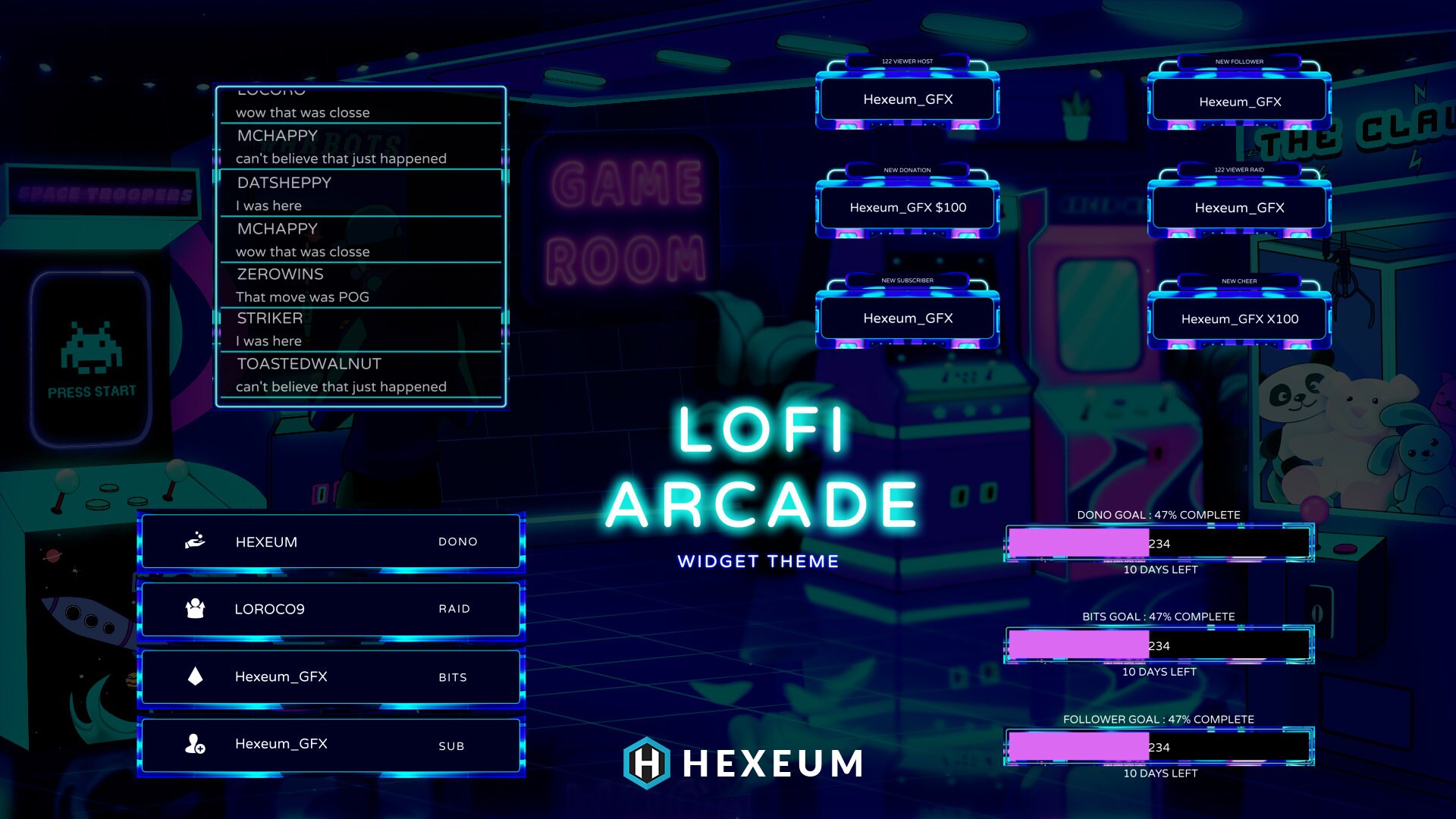 Neon Lofi Arcade Animated Twitch Overlay : Webcam, Screens, Panels ...