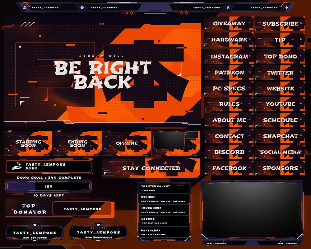 Japanese Modern Orange Twitch Overlay Package for Obs/esports/clean ...