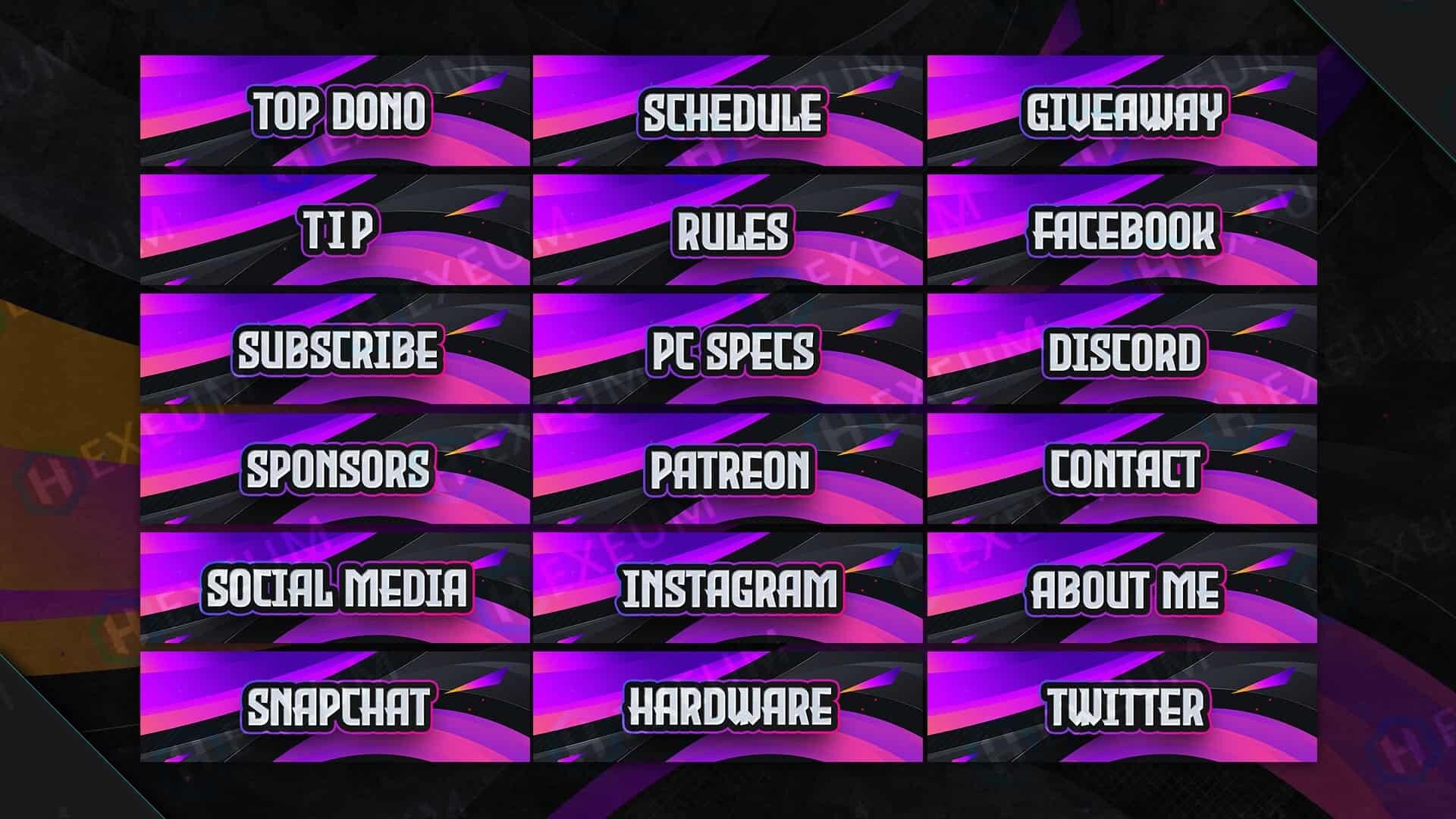 Purple and Orange Twitch Overlay Package : Webcam, Screens, Panels ...