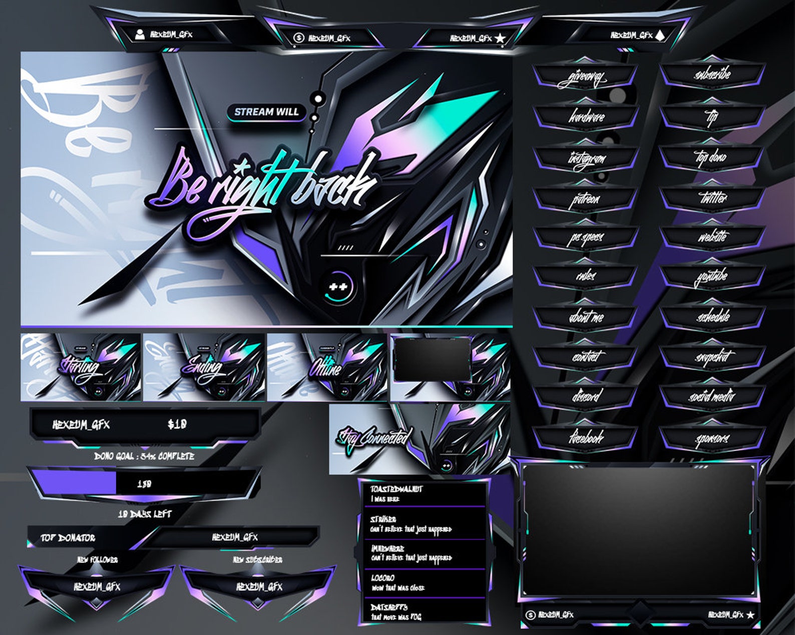 Green & Purple Twitch Overlay Package for Obs/esports/clean/grey/sharp ...