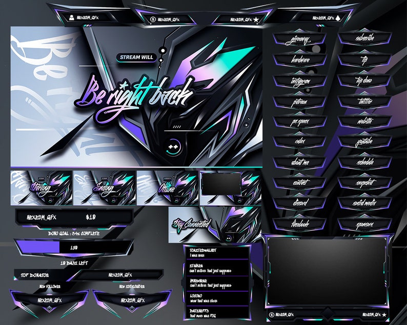 Green & Purple Twitch Overlay Package for Obs/esports/clean/grey/sharp ...