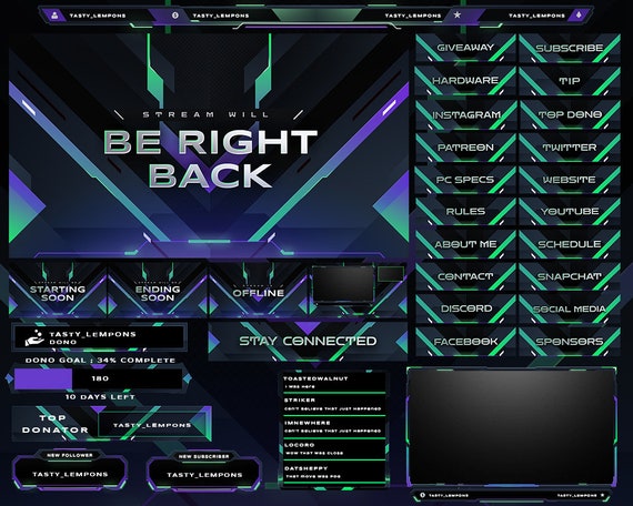 Green and Purple Animated Stream Overlay Package : Webcam - Etsy