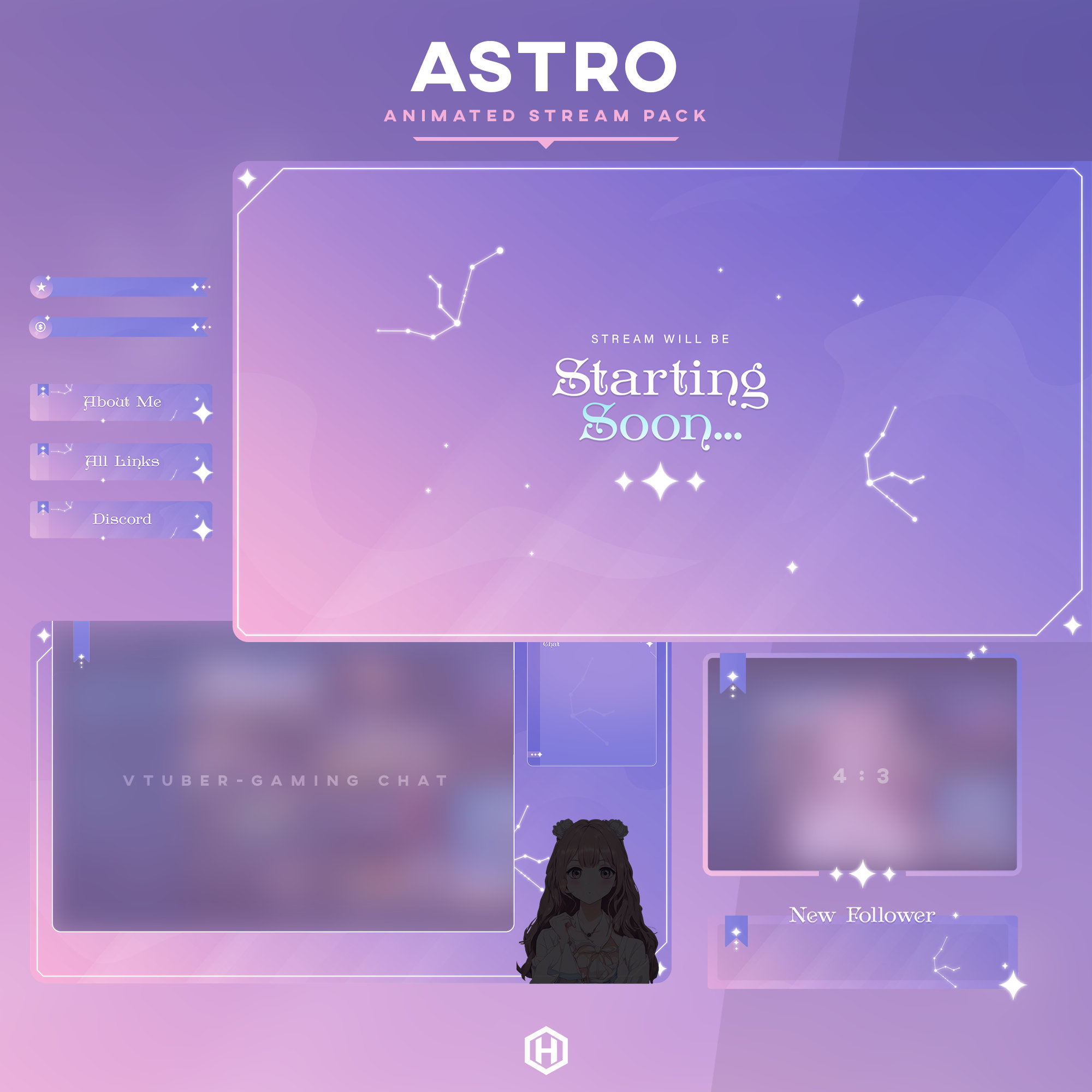 Paquete VTuber Constellation Stream/Transition/Stream Overlay/Twitch ...
