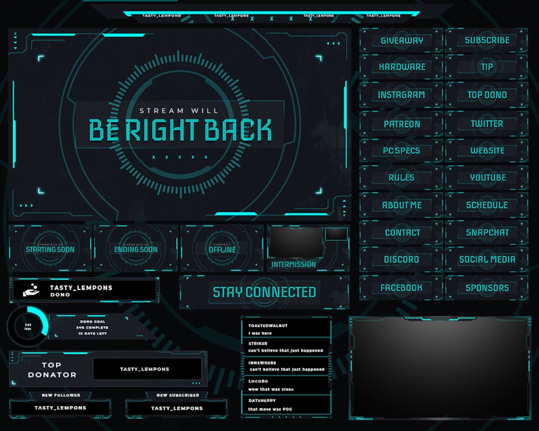 Futuristic Twitch Overlay Package for Obs/cyber/neon/blue/ui/tech/teal ...