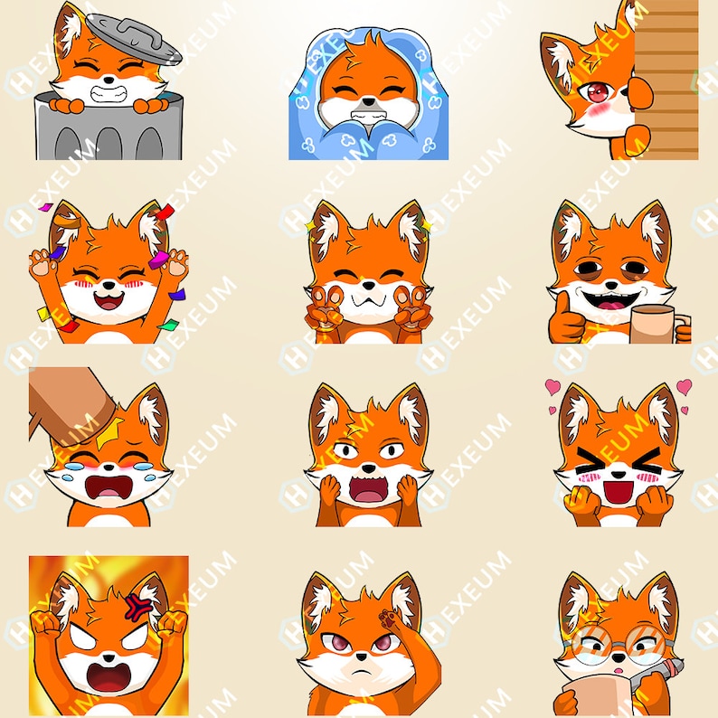 Fox Emotes Cute Custom Twitch Emotes Pack Etsy