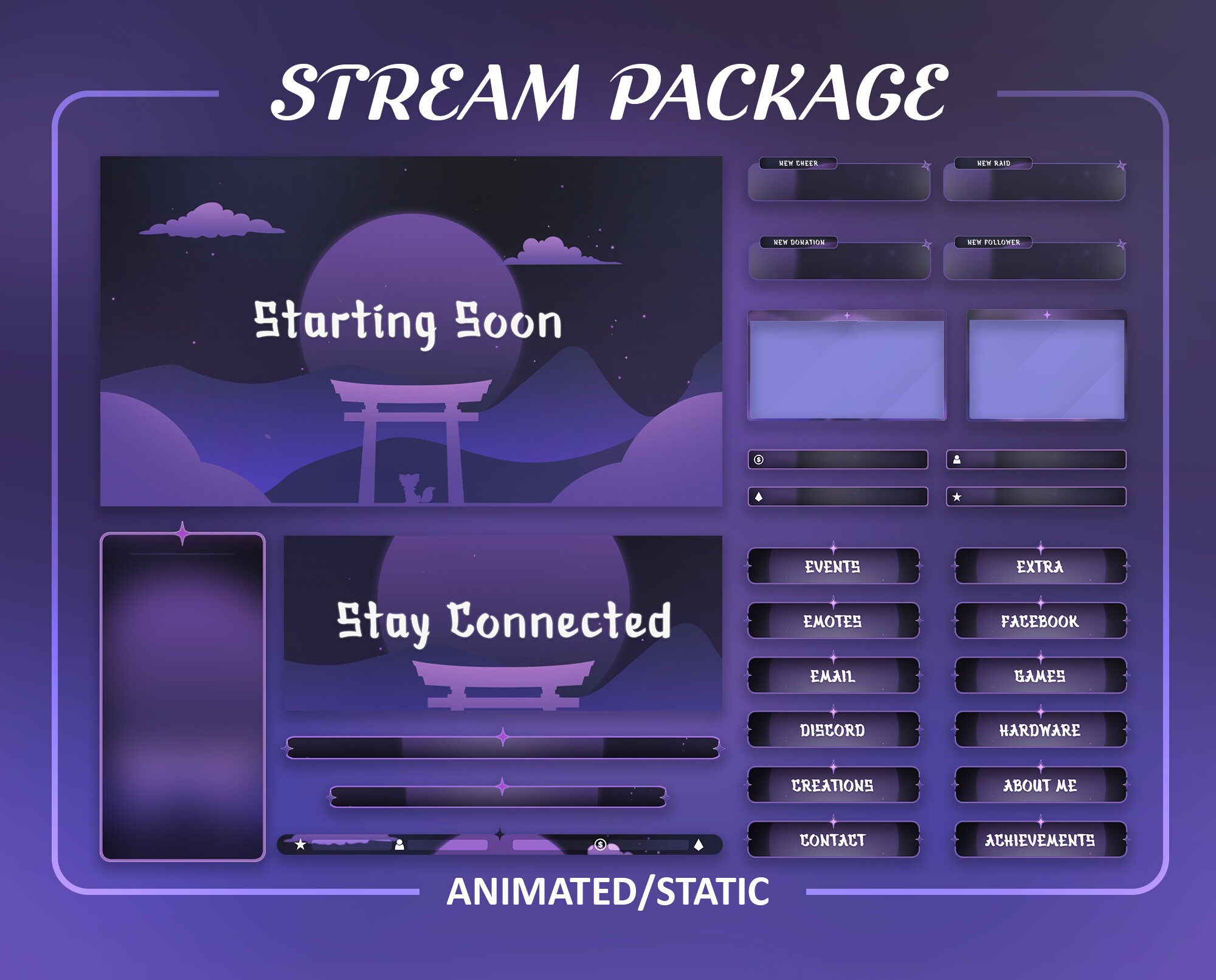Purple Night Animated Stream Package/transition/stream Overlay/panels ...