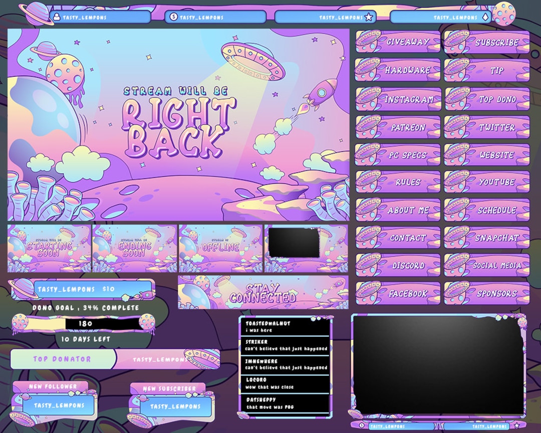 Trippy Space Animated Twitch Overlay Package for Obs/galaxy/alien/mars ...