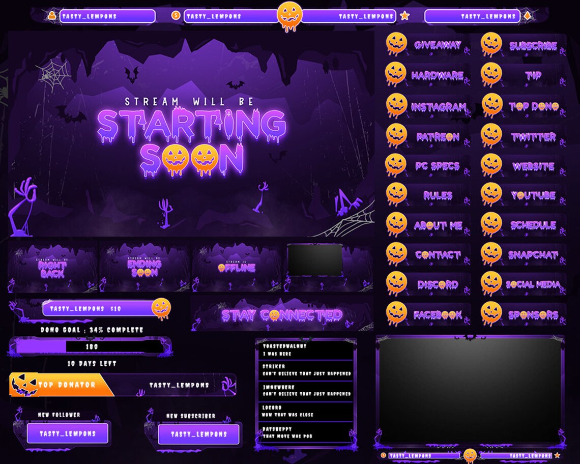 Purple Horror Twitch Overlay Package for Obs/spooky/halloween/pumpkin ...