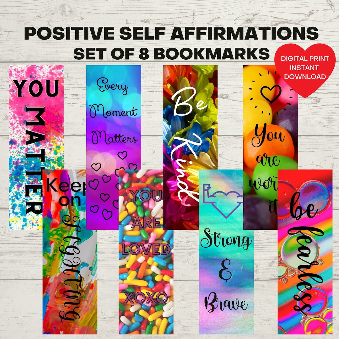 Positive Affirmation Bookmarks: Set of 8 Colorful Prints (digital ...