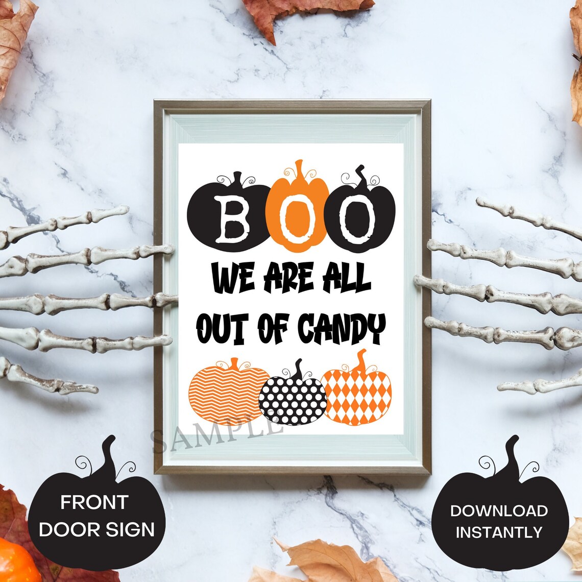 Boo Out of Candy Door Sign, No More Candy Sign, Halloween Treat Sign ...