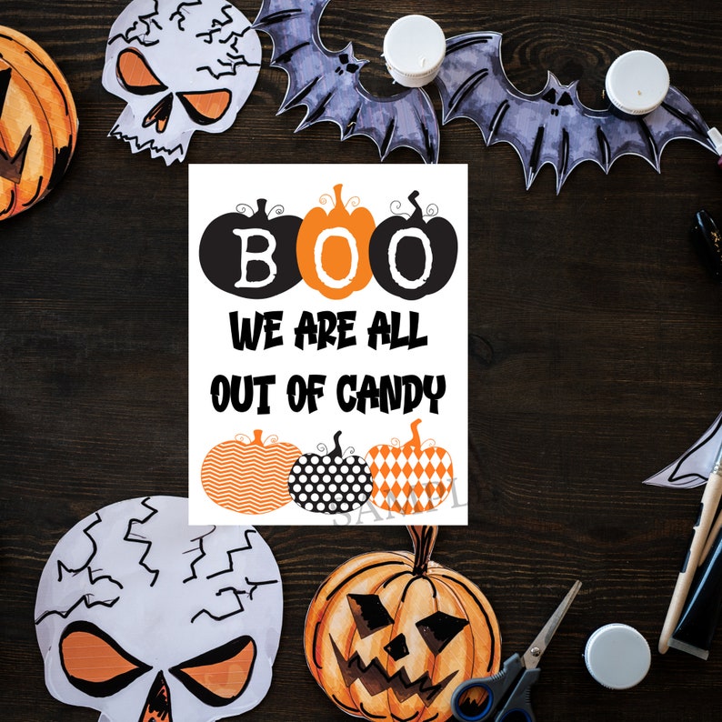 Boo Out of Candy Door Sign, No More Candy Sign, Halloween Treat Sign ...