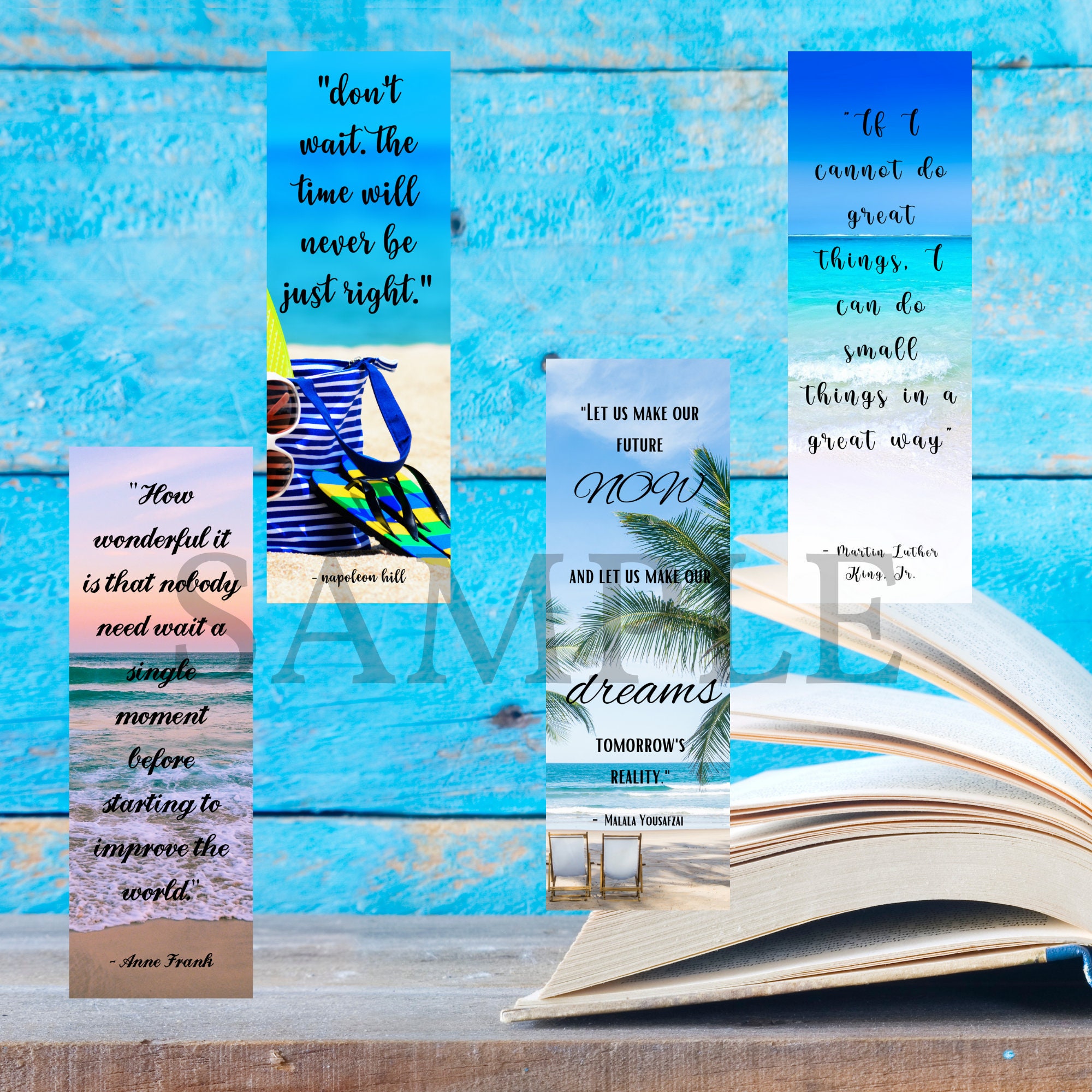 Inspirational Beach Bookmarks, Set of 8, Motivational Bookmarks, Beach ...