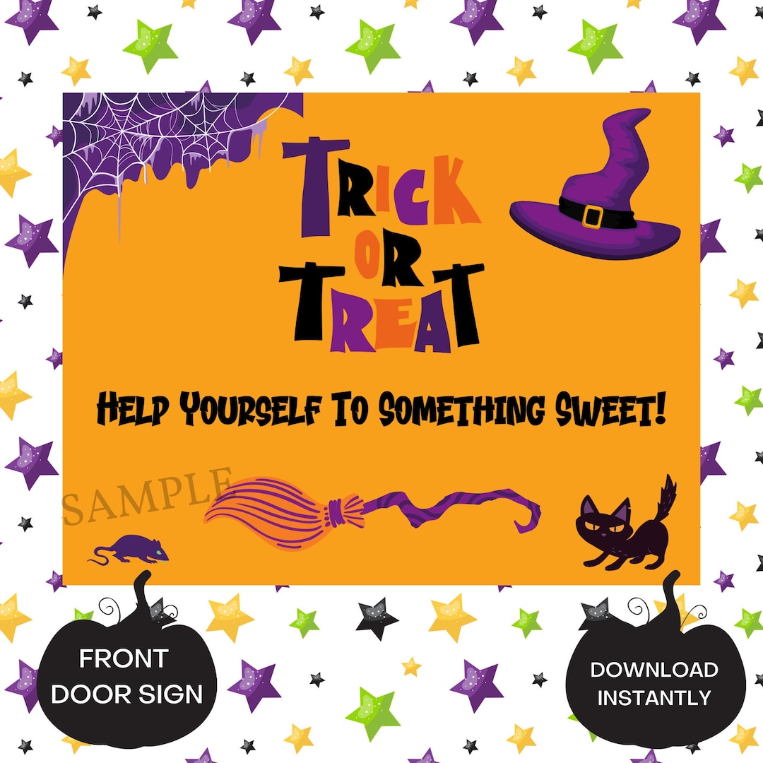Trick or Treat Help Yourself to Something Sweet Door Sign, Halloween ...