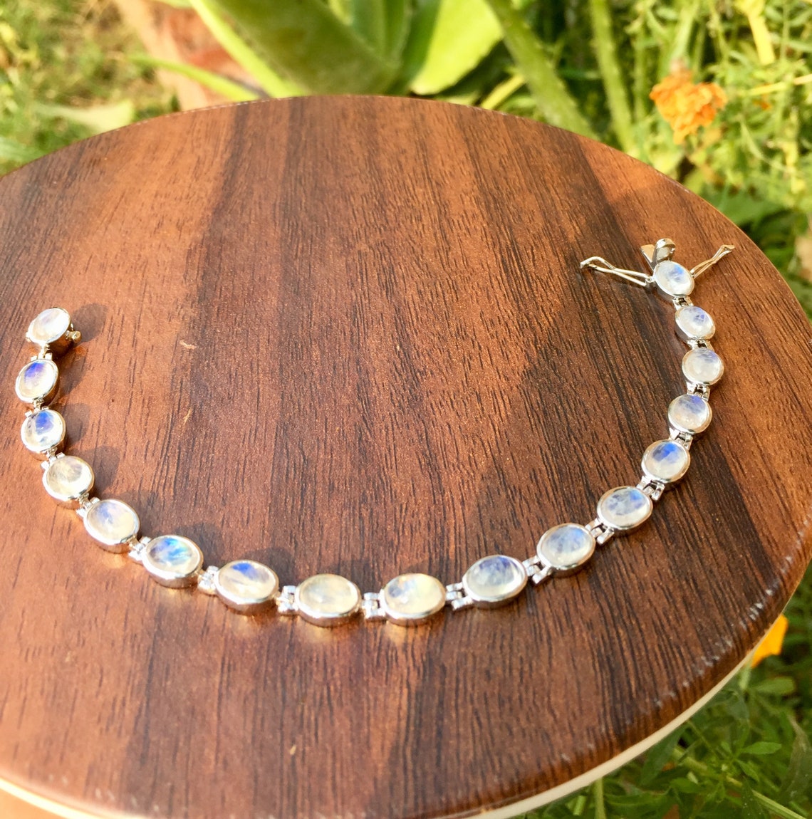 Natural Moonstone Bracelet. 925 Sterling Silver. 7x5 MM Oval Stone ...