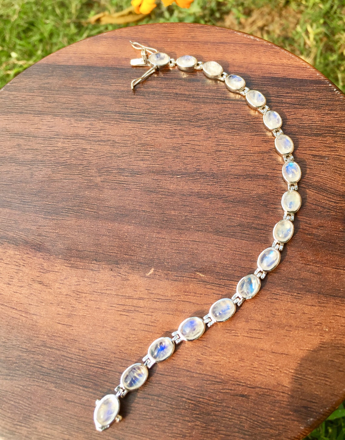 Natural Moonstone Bracelet. 925 Sterling Silver. 7x5 MM Oval Stone ...