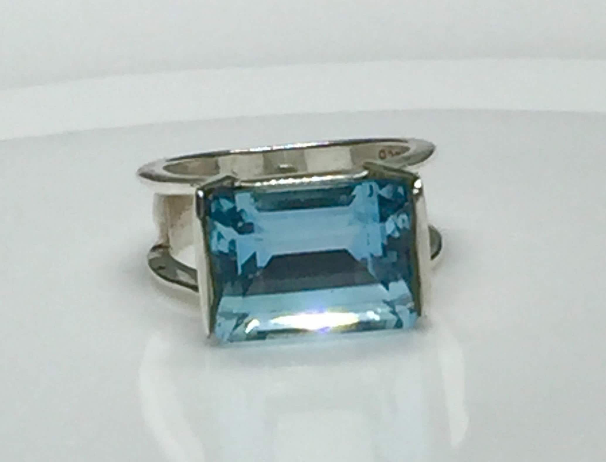 ¡hermoso! Anillo de topacio azul. 925 plata de ley. Piedra rectangular ...