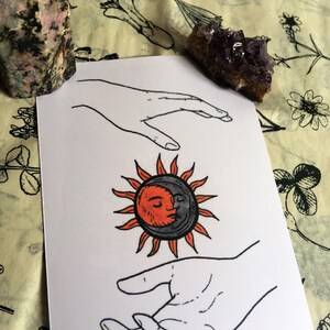 Sun and Moon Art Print A6, Gothic Witchy Pagan Artwork Illustration ...