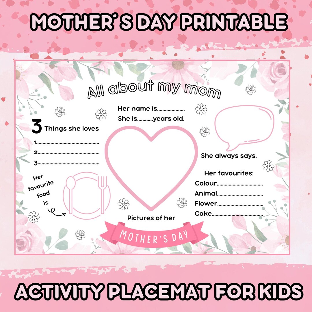 Mothers Day Gift Printable Activity Placemat Giftcard for Mom Activity ...