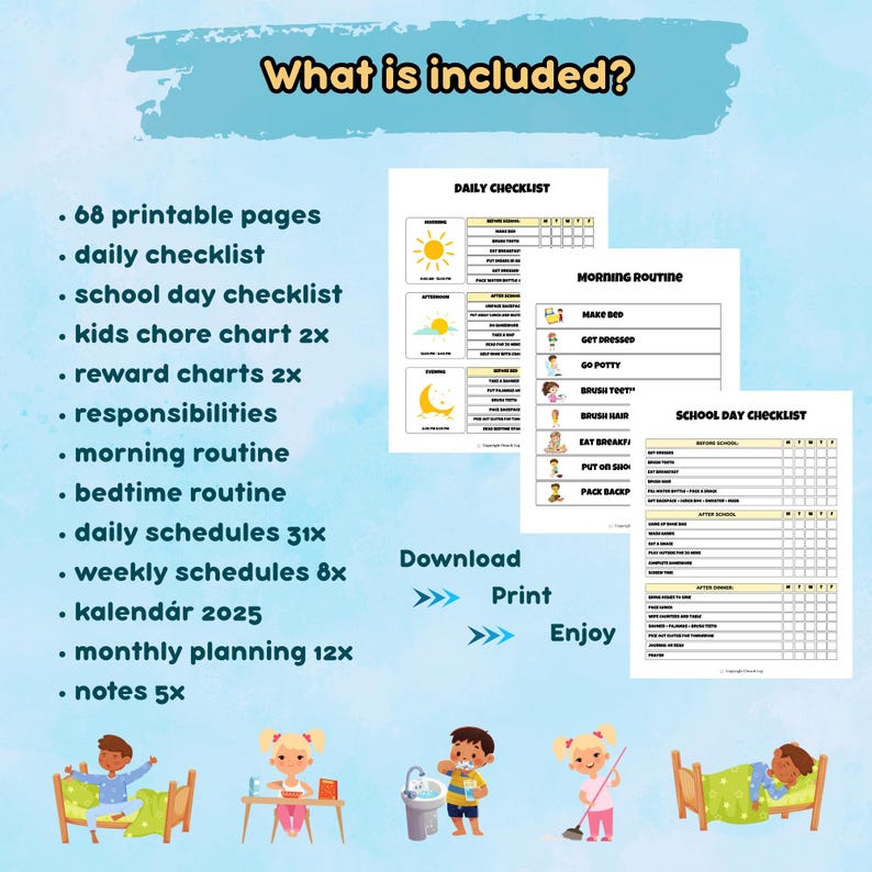 Kids Daily Routine Checklist: Chore Chart & Homeschool Planner ...