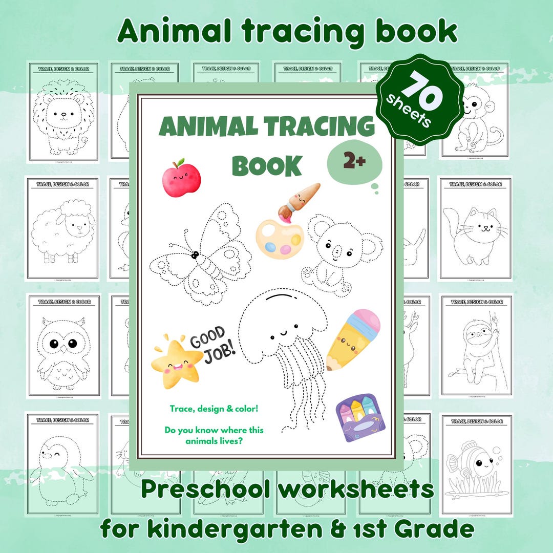 Animal Tracing Worksheets for Kids Printable Kids Activity Workbook ...