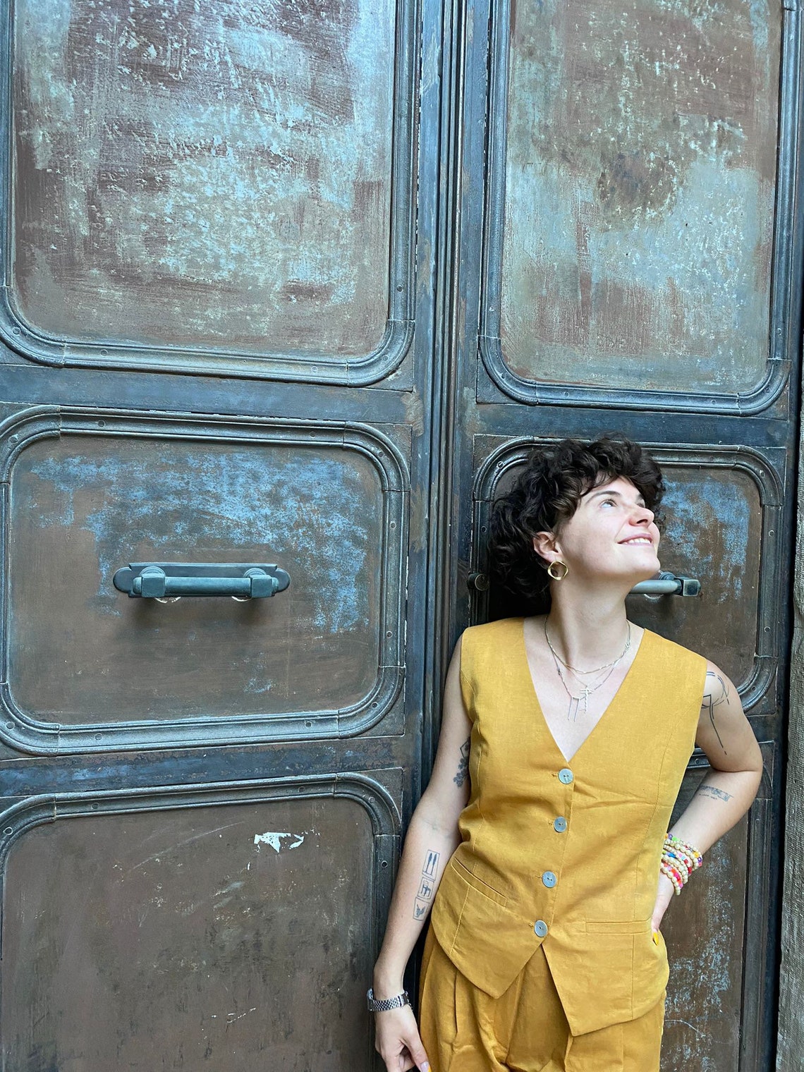 Mustard Yellow Linen Suit With Satin Line Vest and Pants - Etsy