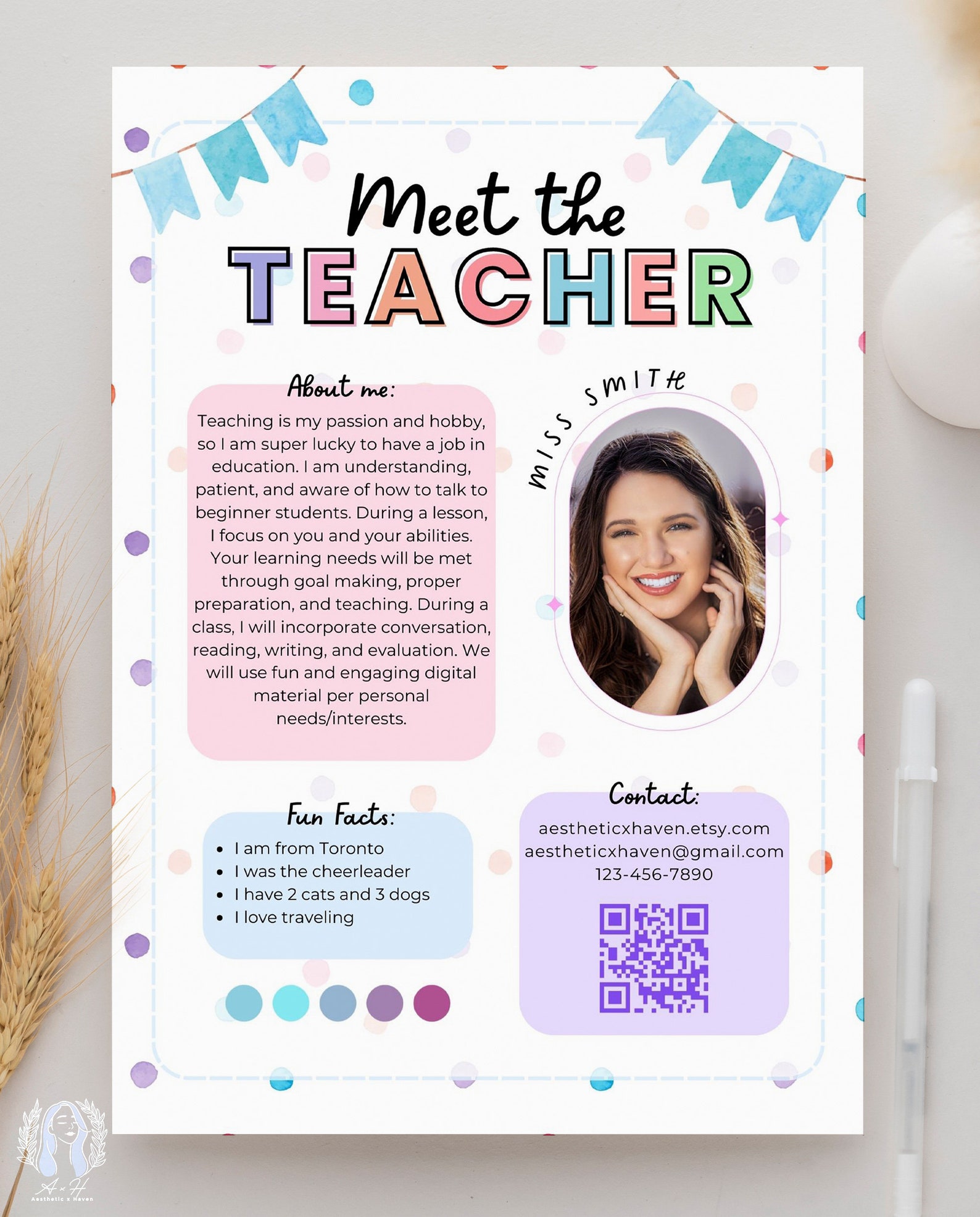 Editable Meet the Teacher Template, Pastel New Teacher Intro Printable ...