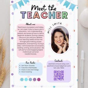 Editable Meet the Teacher Template, Pastel New Teacher Intro Printable ...
