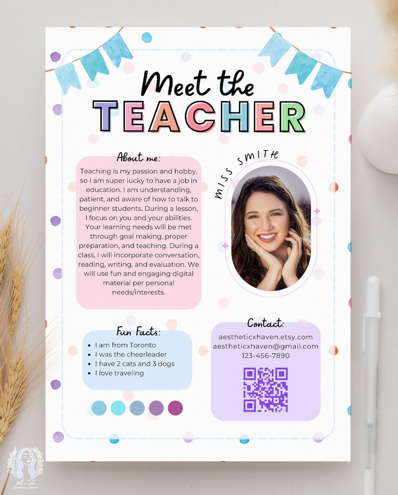 Editable Meet the Teacher Template, Pastel New Teacher Intro Printable ...