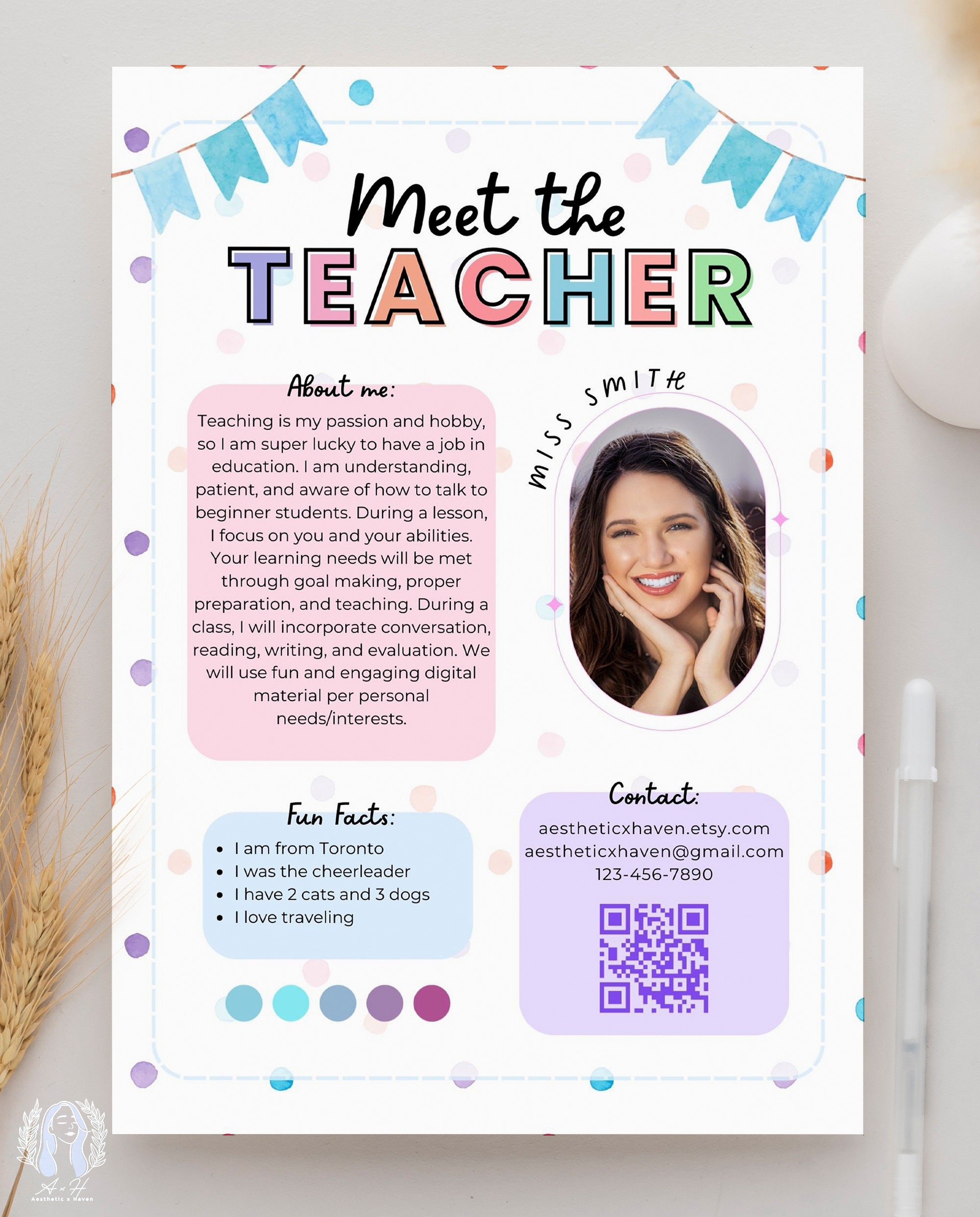 Editable Meet the Teacher Template, Pastel New Teacher Intro Printable ...