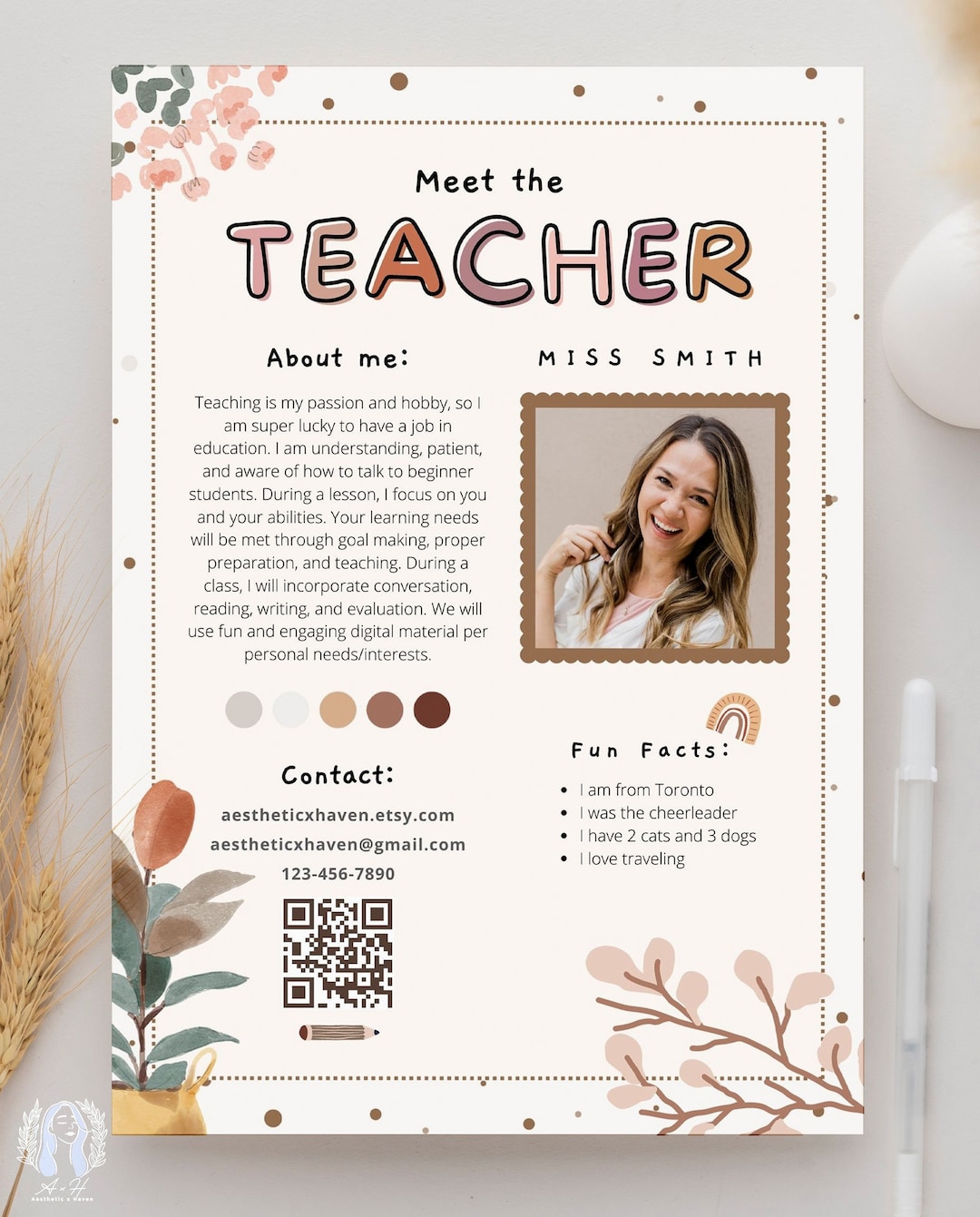 Editable Meet the Teacher Template, Boho Plants All About Me Printable ...