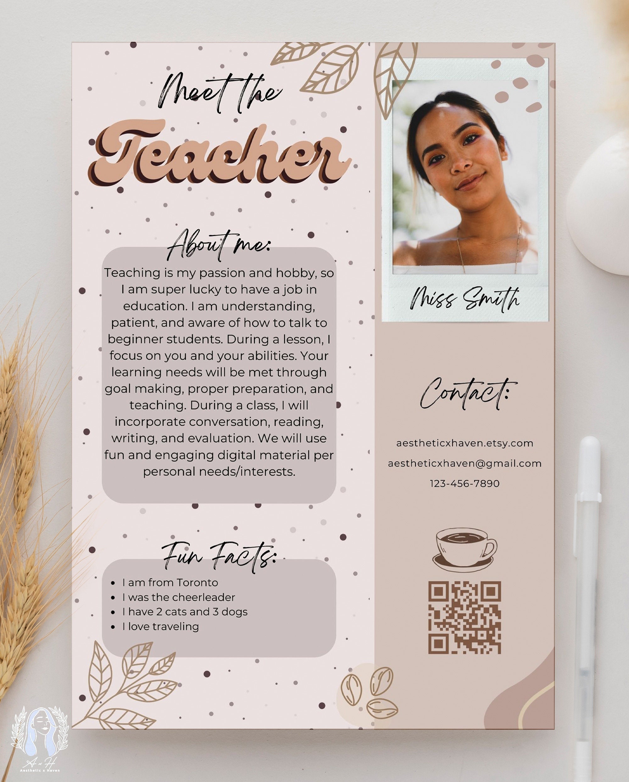 Editable Meet the Teacher Template, Coffee Latte Student Intro Letter ...