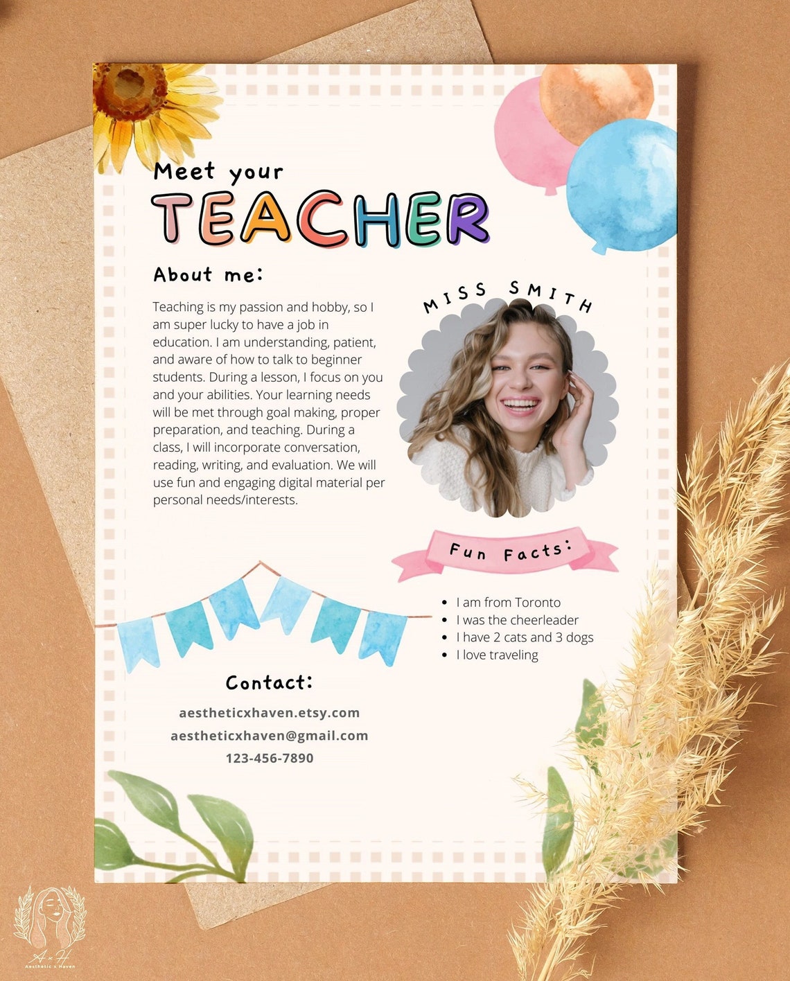 Editable Meet the Teacher Template, Botanical All About Me Printable ...