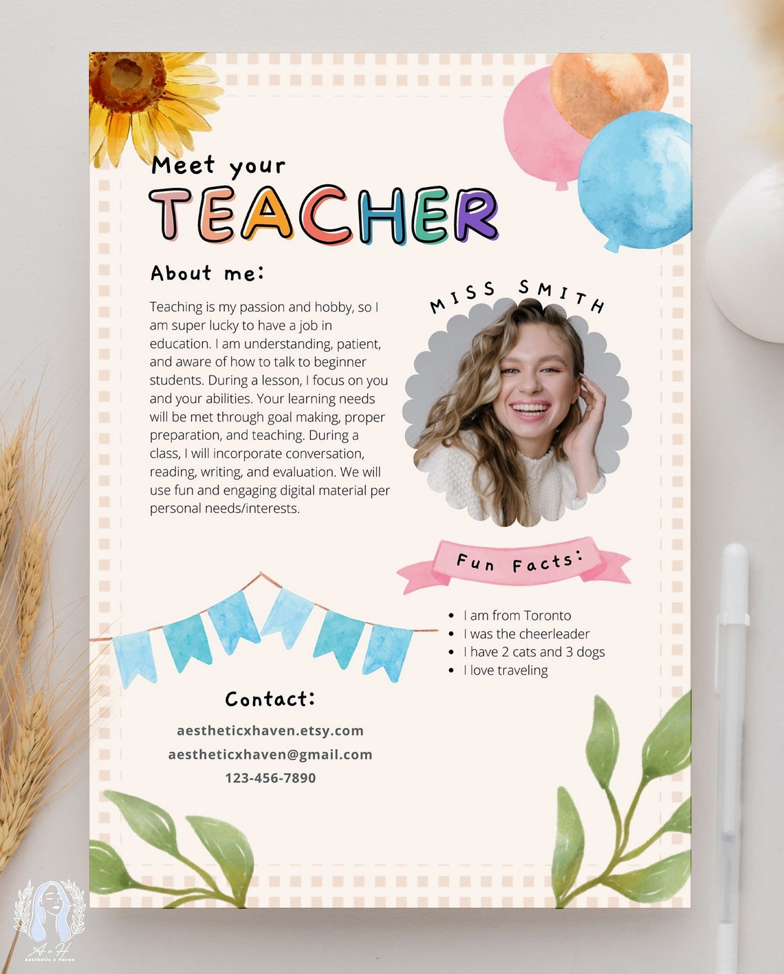 Editable Meet the Teacher Template Botanical All About Me - Etsy Australia