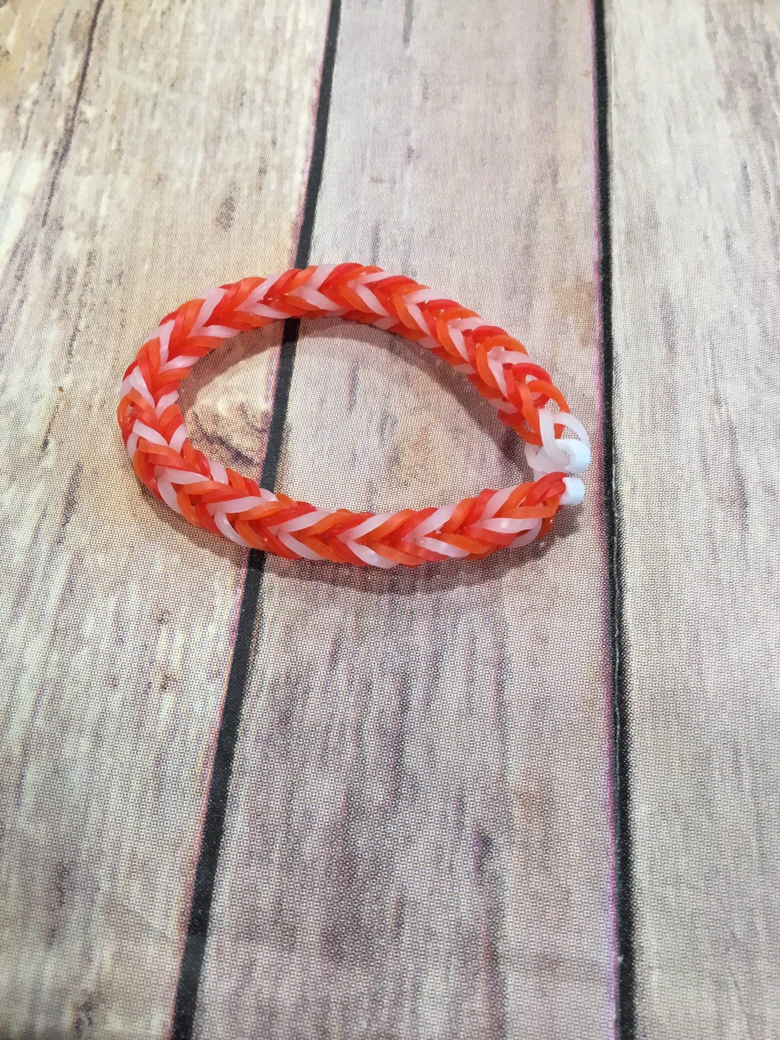 Set of Five Rainbow Loom Red, Orange and White Bracelets - Etsy