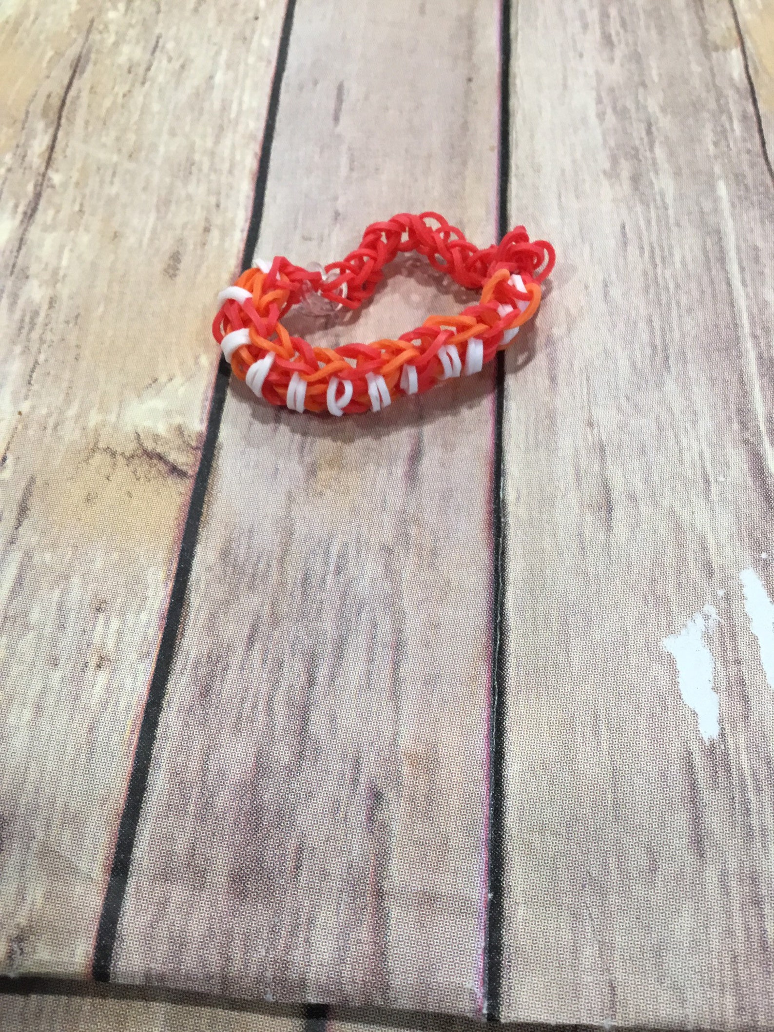 Set of Five Rainbow Loom Red, Orange and White Bracelets - Etsy
