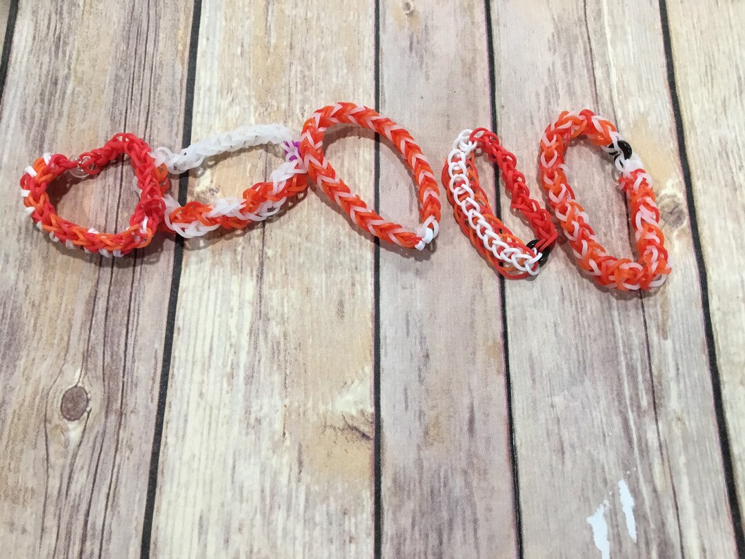 Set of Five Rainbow Loom Red, Orange and White Bracelets - Etsy