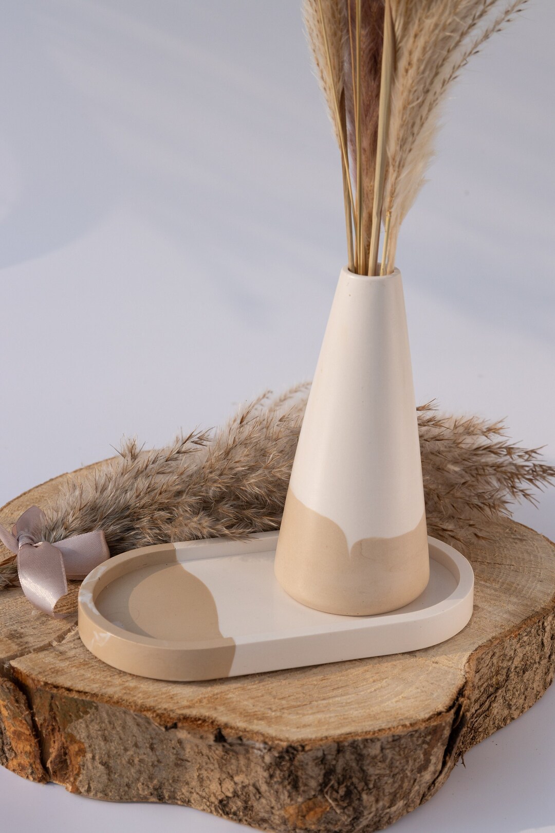 Vase and Tray Set | Tall Vase | Indoor Vase | Neutral Vase | White and ...