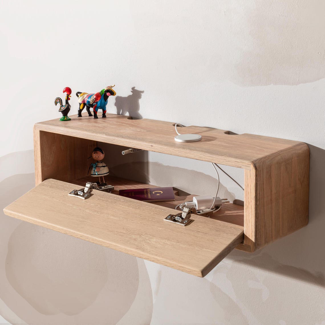 Oak Cord Box, Storage Shelf and Cord Organizer, Wooden Cord Box for ...