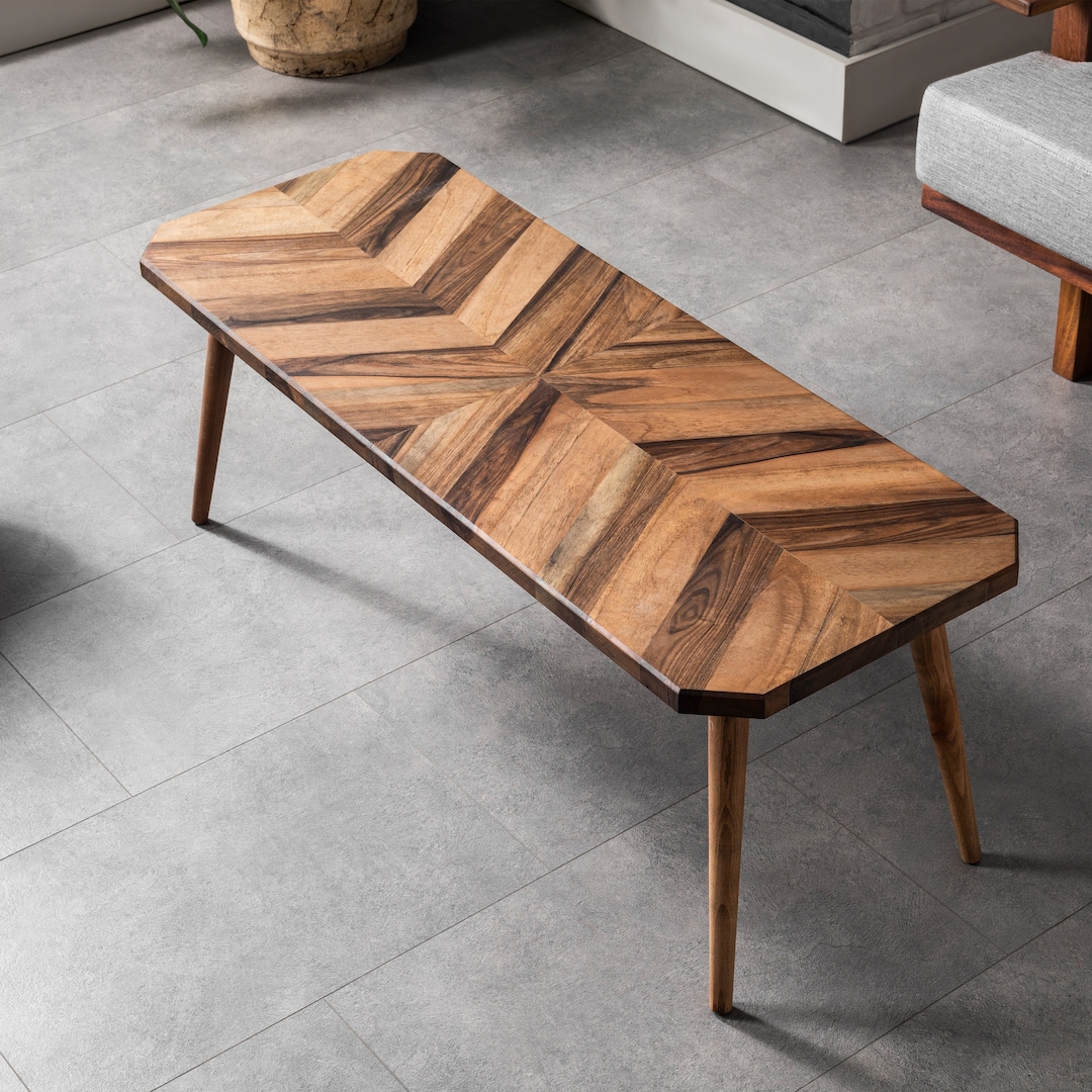 Walnut Herringbone Coffee Table, Wooden Coffee Table, Handmade From Solid Walnut, Mid Century ...