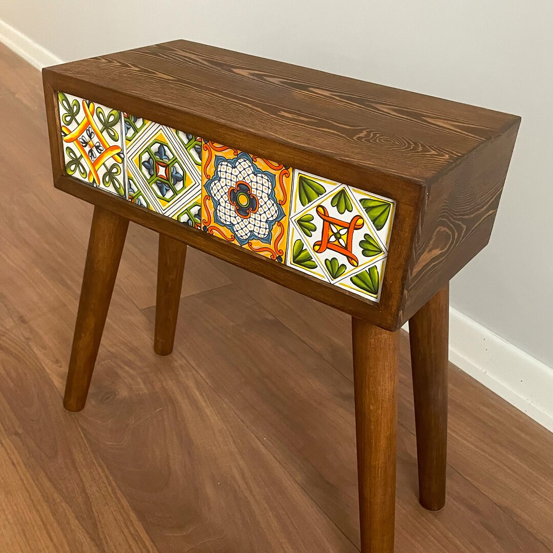 Stand With Mexican Tiles, End Table, Side Table With Talavera Tiles ...