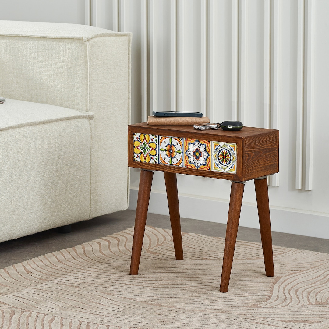 Talavera Tile End Table: Mexican Style Pine Wood Side Table - Etsy