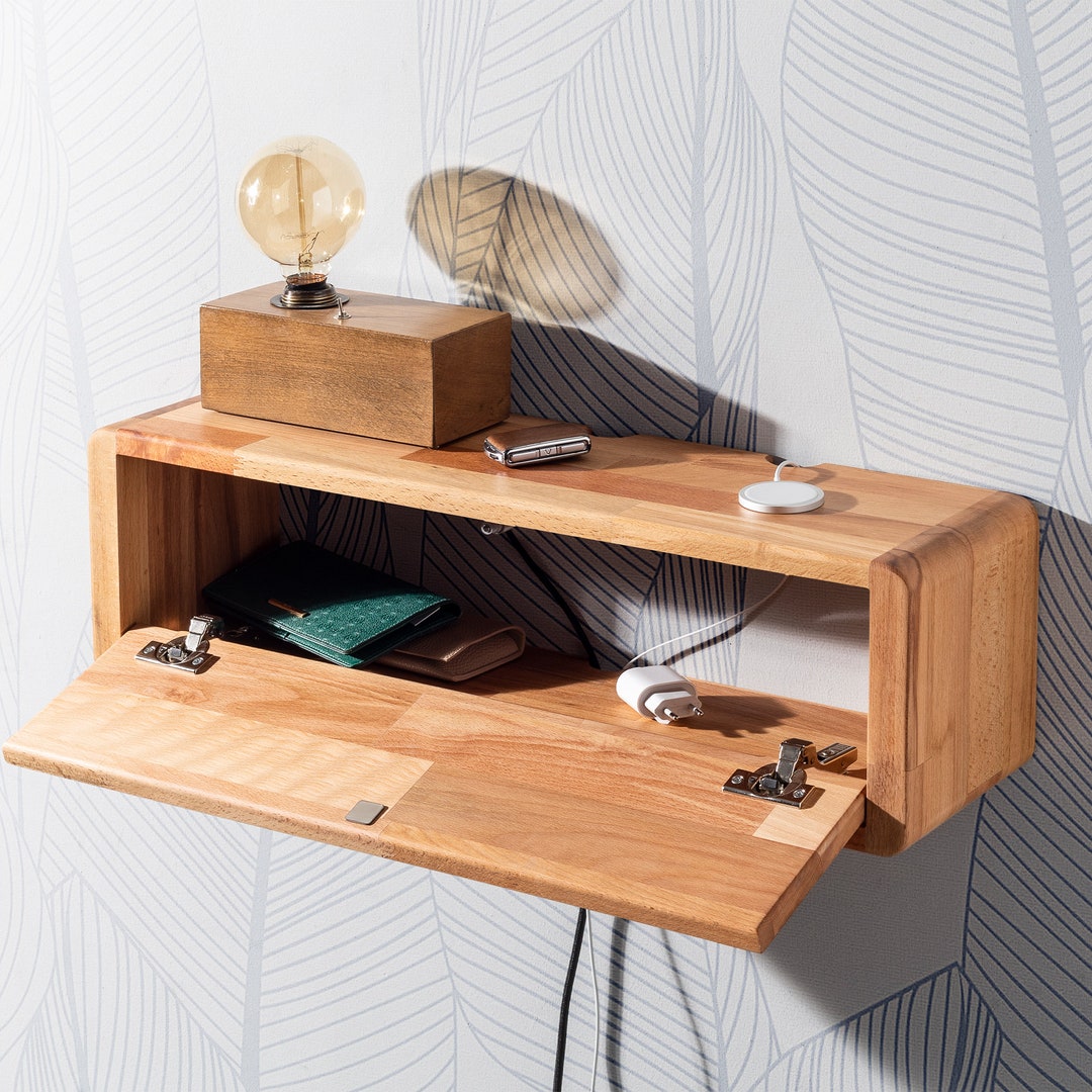 Storage Shelf and Cord Organizer, Wooden Cord Box, Floating Cable Box ...