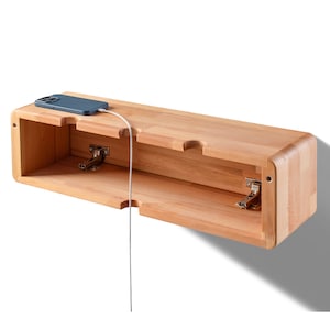 Storage Shelf and Cord Organizer, Wooden Cord Box, Floating Cable Box ...